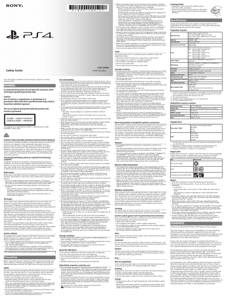 ANZ_PS4_CUH-2102A_Safety_GuideWeb | PDF | Headphones | Blu Ray