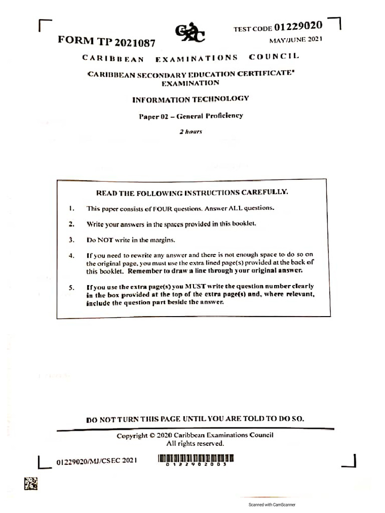 Csec Information Technology June 2021 P2 Pdf