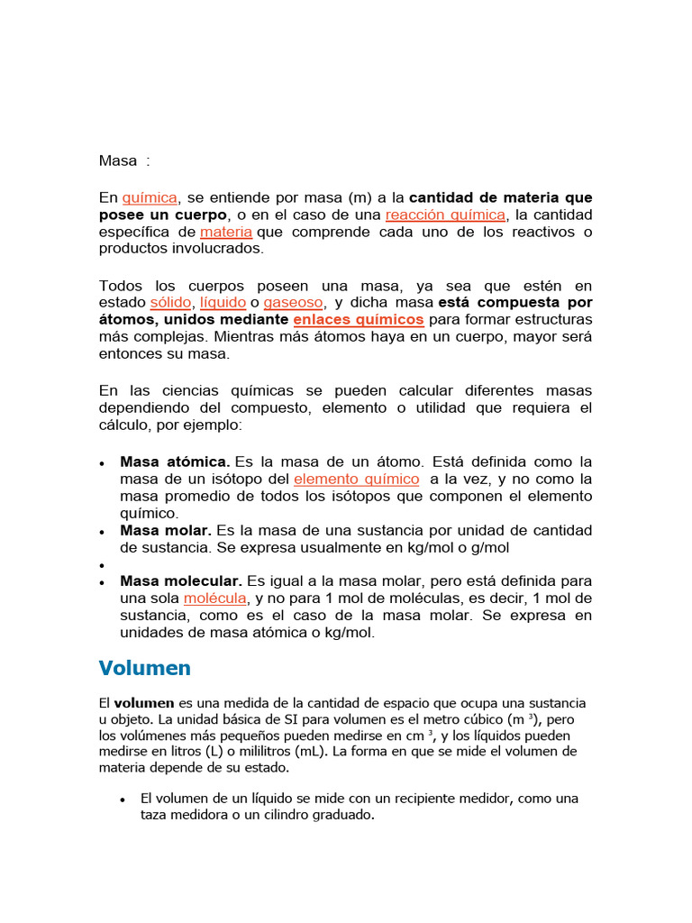 Masa Atomica y Masa Molar | PDF | Volumen | Mole (Unidad)