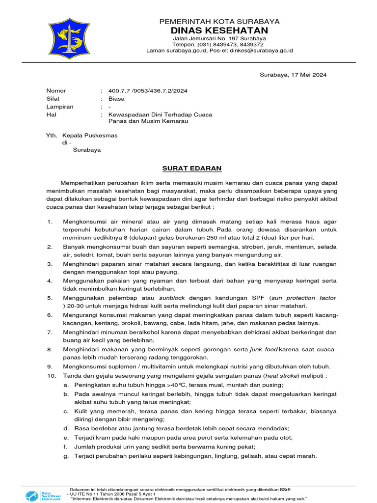 Surat Kewaspadaan Cuaca Panas | PDF