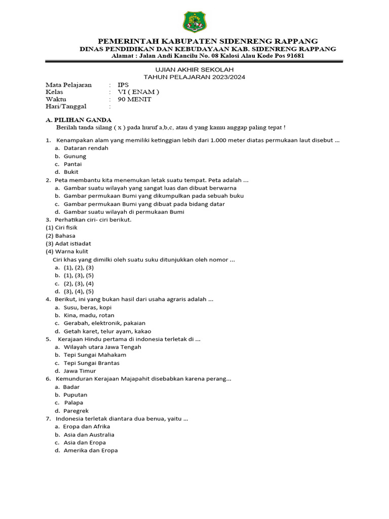 Soal Ujian Ips 2024 | PDF | Kajian Bahasa Asing