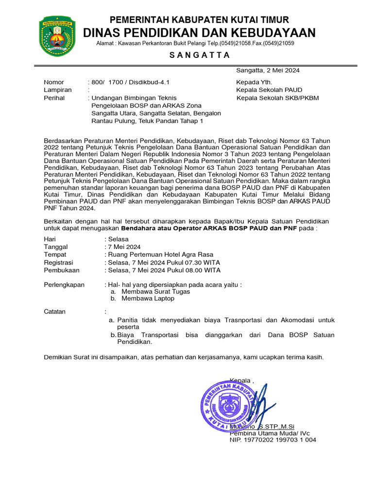 Undangan Bimtek ARKAS Zona 1 | PDF