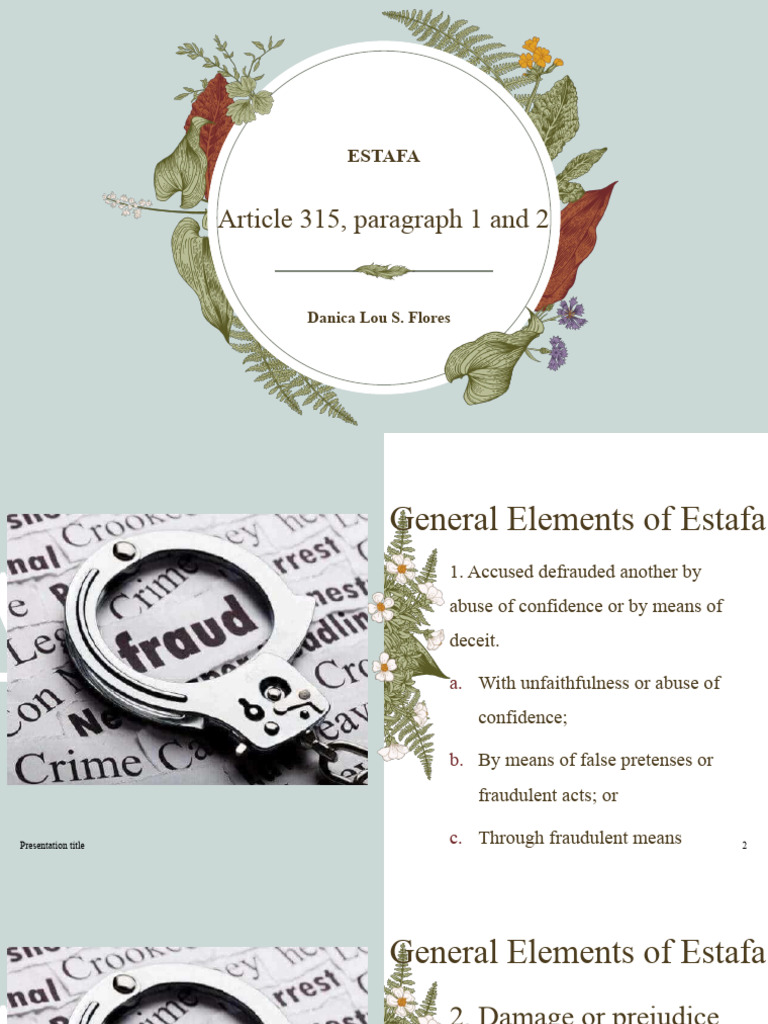 Flores_CLEP Report Article 315, paragraph 1 and 2 | PDF | Fraud | Theft