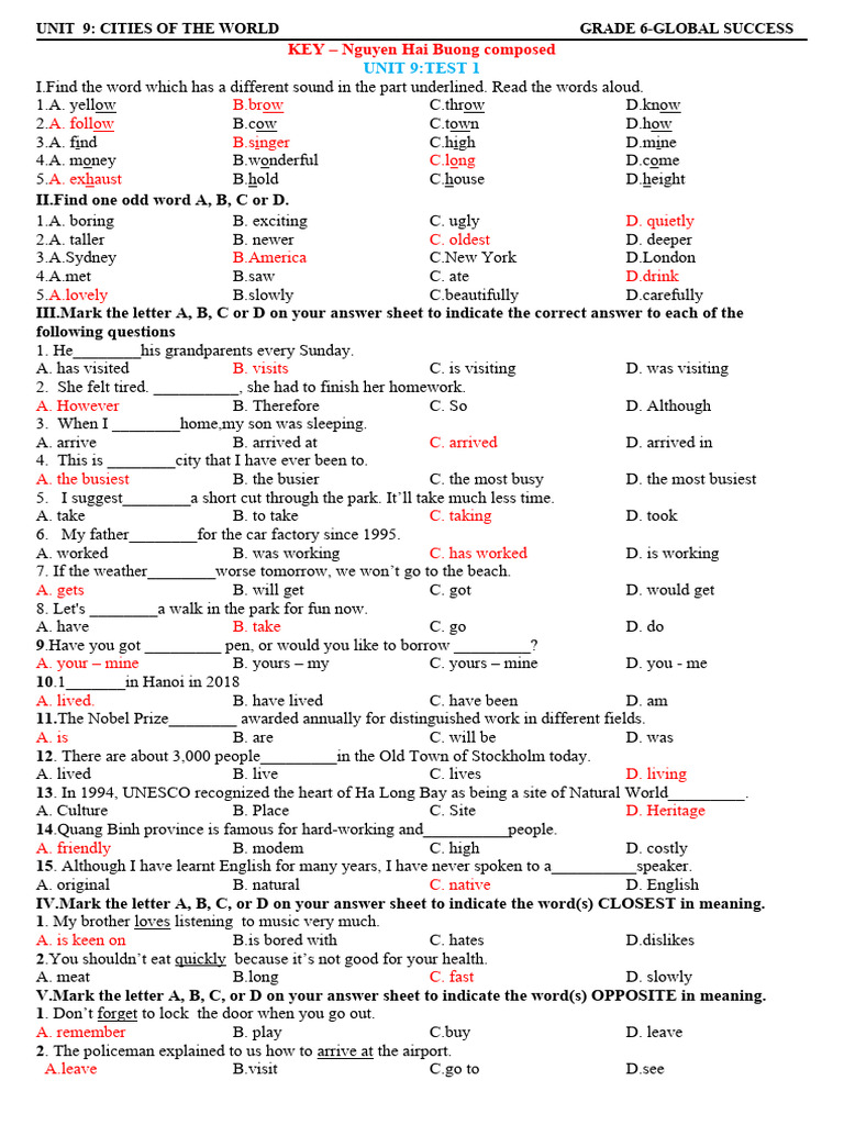Unit 9 Practice Test Overview | PDF | London | Desert