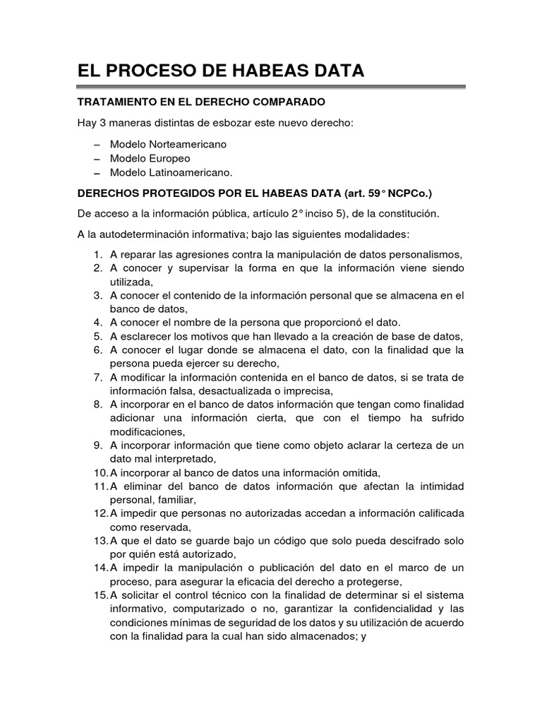 El Proceso de Habeas Data | PDF | Daños y perjuicios | Bases de datos