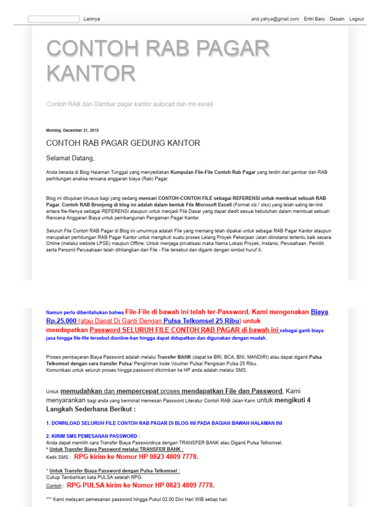 Contoh RAB Pagar Kantor Excel | PDF