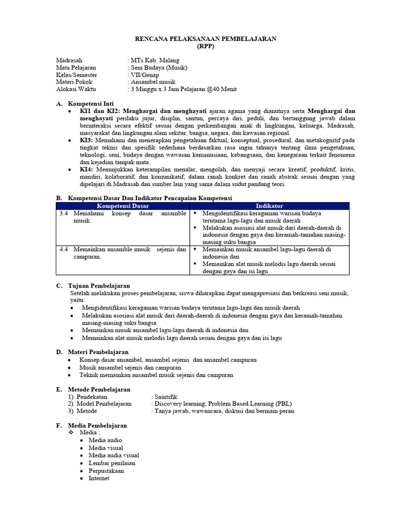 RPP 4 Seni Musik | PDF | Karier & Perkembangan | Sains & Matematika