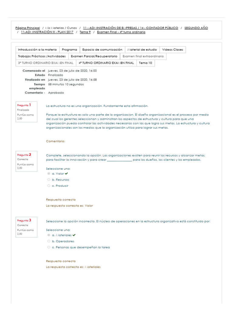 Examen Final Administración III 2023 | PDF