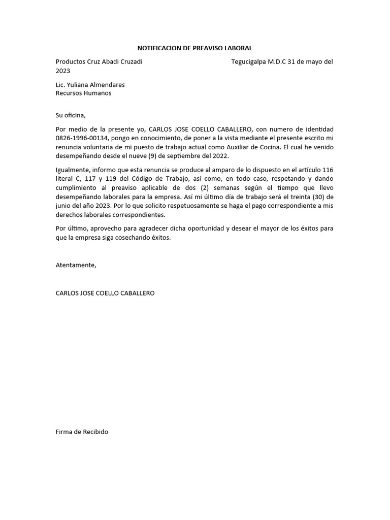 preaviso laboral | PDF