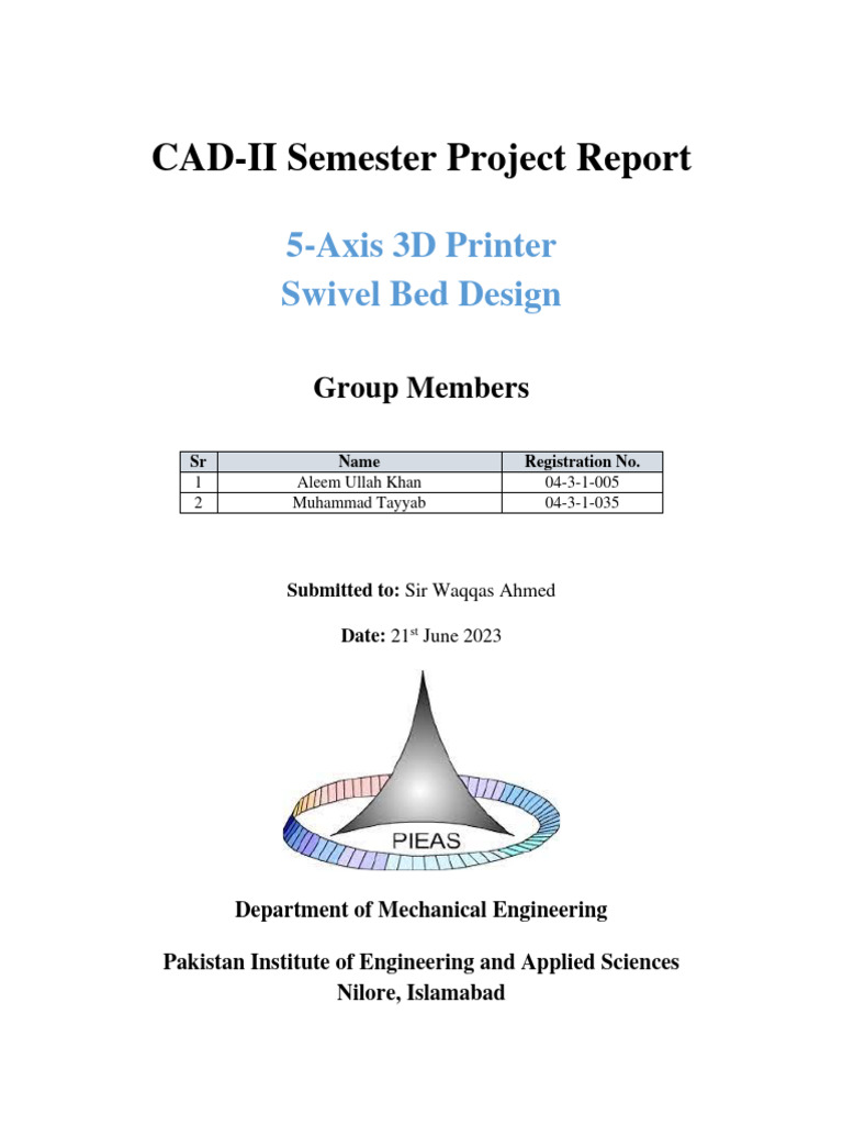 CAD Semester Project Report 3d Printer | PDF | 3 D Printing | Extrusion