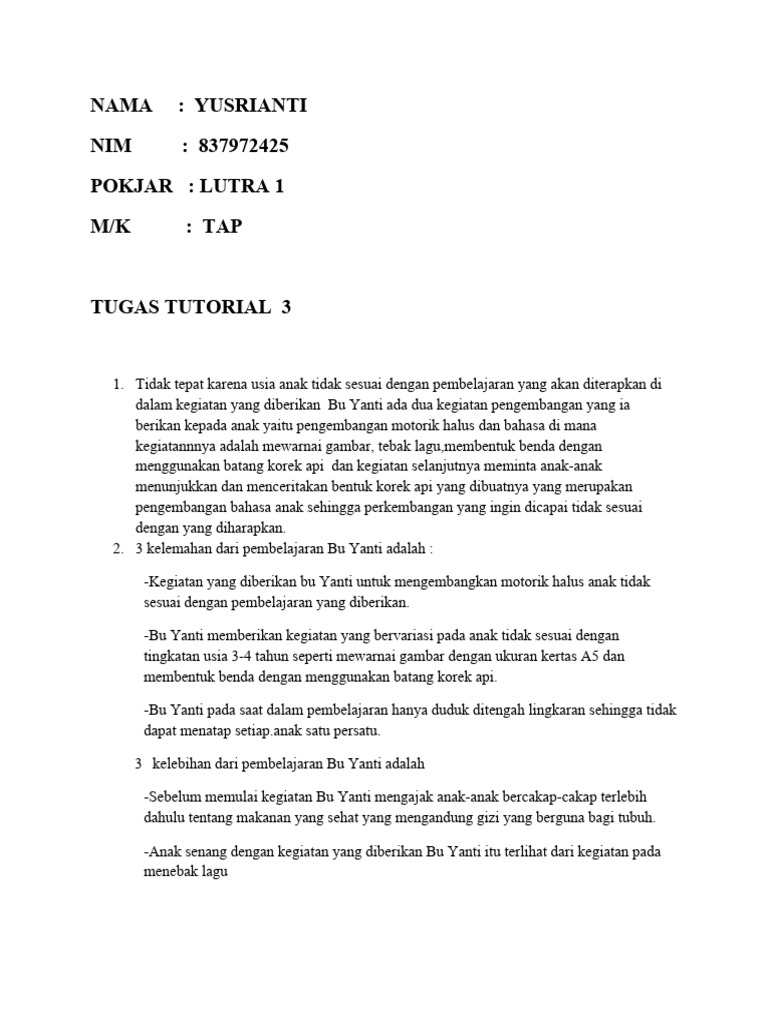 Tugas 3 Tap Bu Yanti | PDF | Karier & Perkembangan | Seni & Disiplin Bahasa