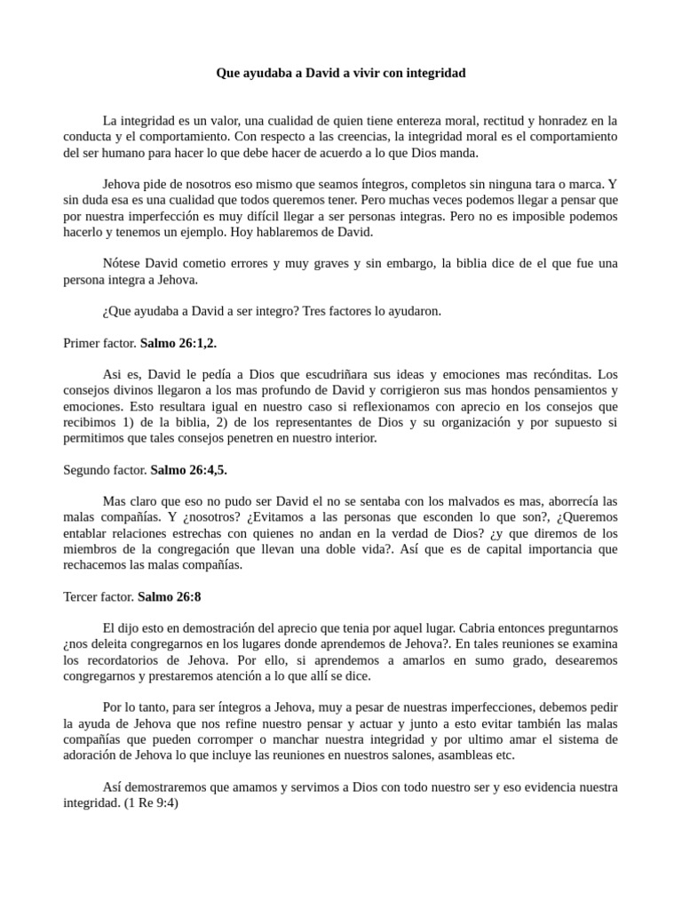 INTEGRIDAD | PDF | David | Dios