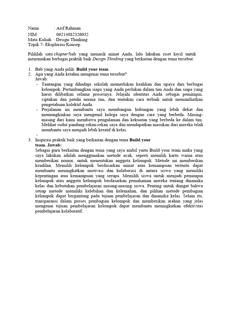 Arif Rahman - Topik 7 - Eksplorasi Konsep Design Thinking | PDF