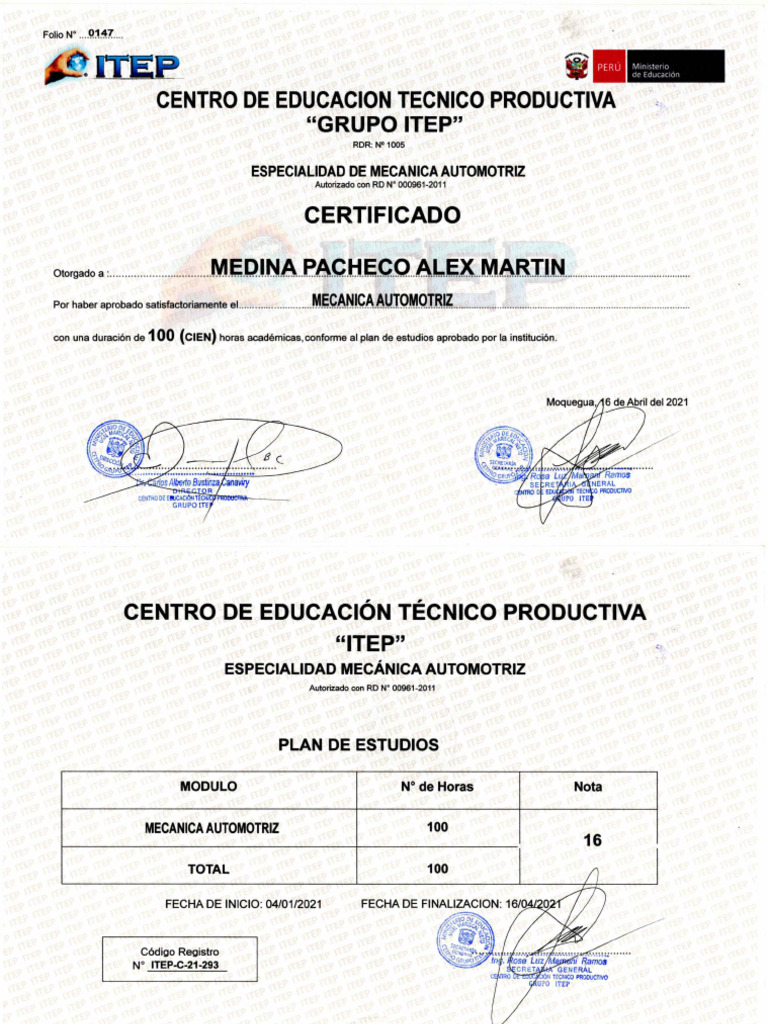 Certificado de Mecanica | PDF