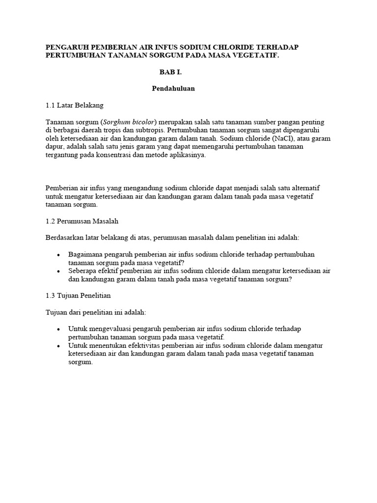 Pengaruh Pemberian Air Infus Sodium Chloride Terhadap Pertumbuhan ...