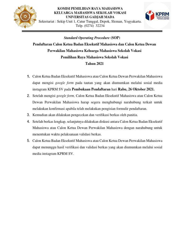 Standard Operation Procedure (SOP) 2022 | PDF