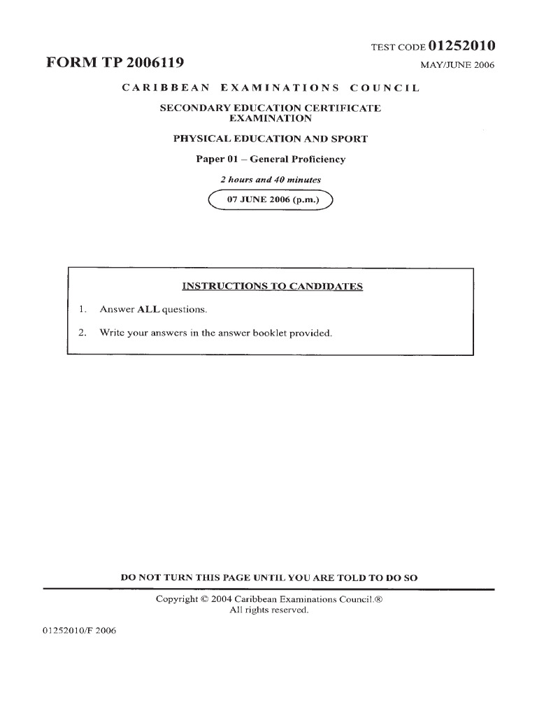 Csec Pe - Sport June 2006 p1 | PDF | Physical Education