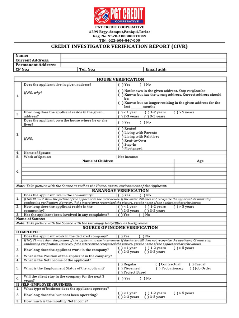 CI Form | PDF | Loans | Money