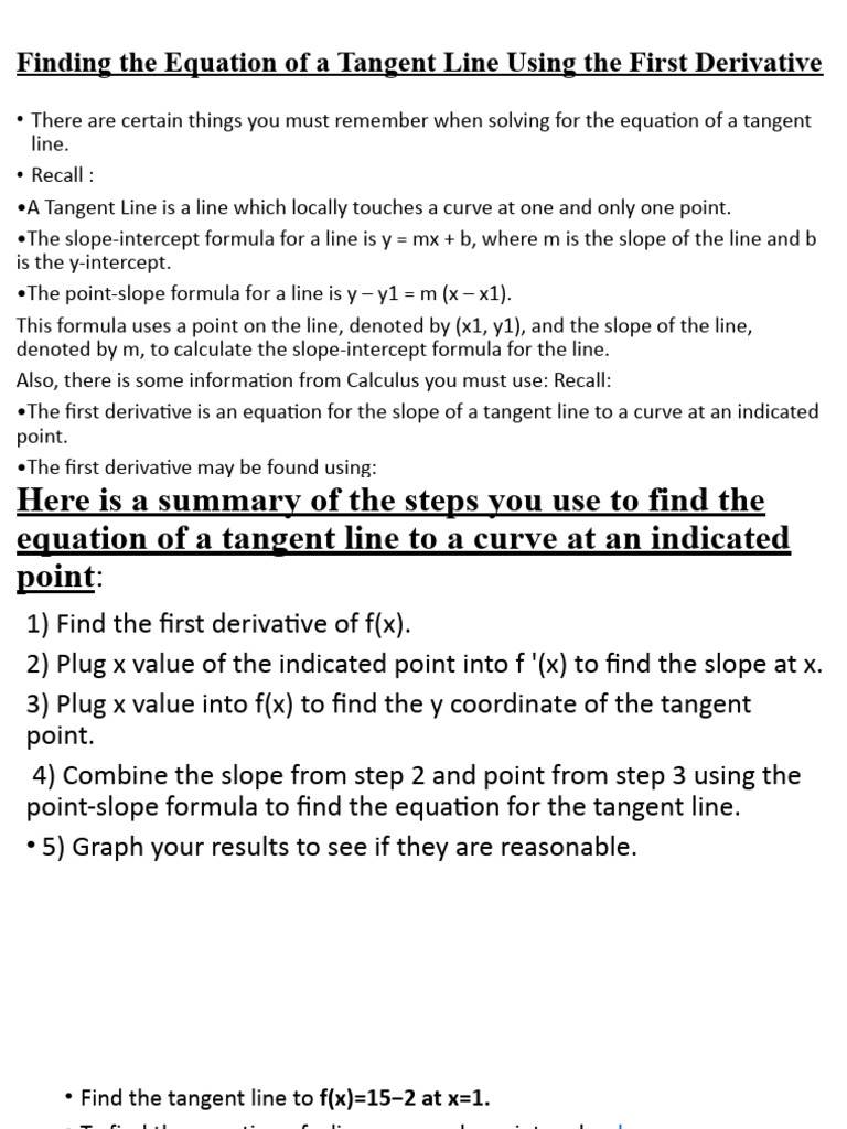 Tangent Line Equation Using Derivatives | PDF | Tangent | Slope