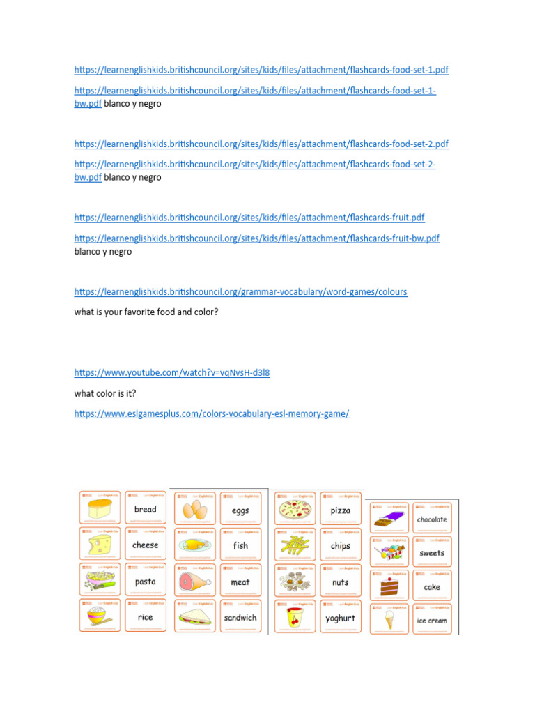Kids' Food & Color Flashcards | PDF