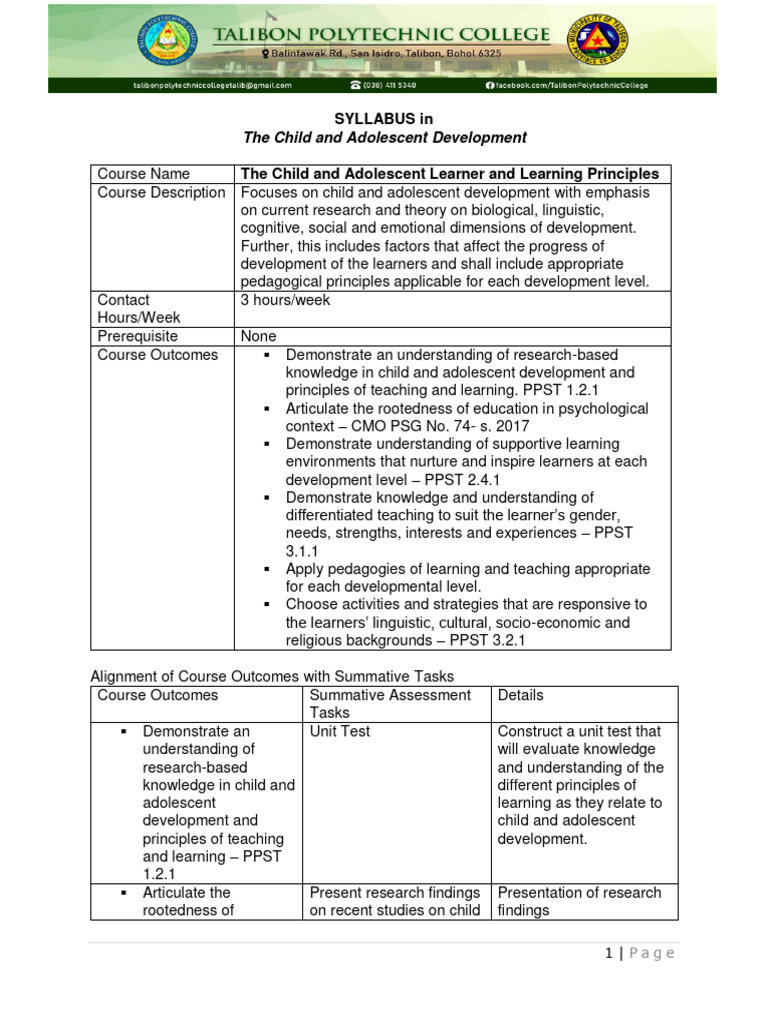 EDUC 1 - Child and Adolescent Development Course Guide and Module | PDF ...