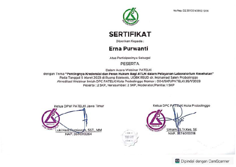 Sertifikat Patelki 2 - Erna - Compressed | PDF