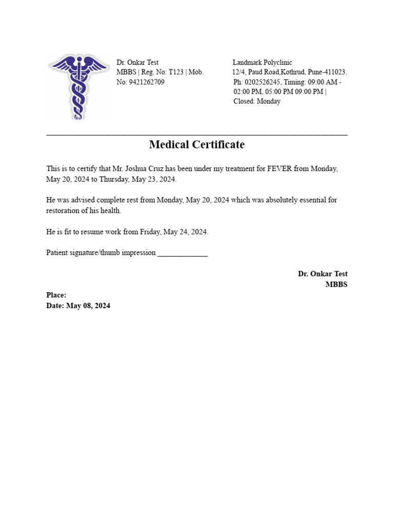 Medical Certificate | PDF