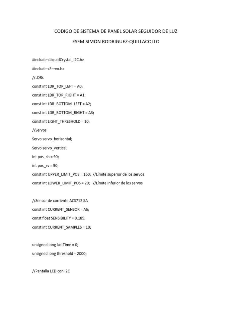 Codigo de Sistema de Panel Solar Seguidor de Luz | PDF | Computers