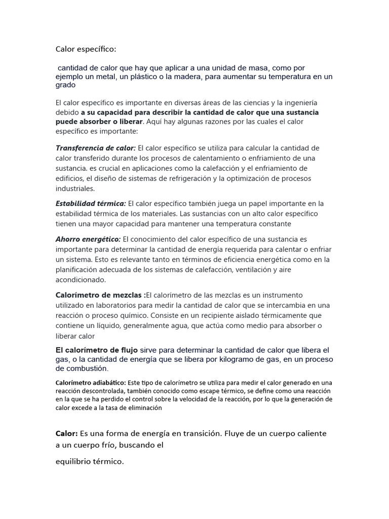 Calor Específico | PDF | Calor | Temperatura