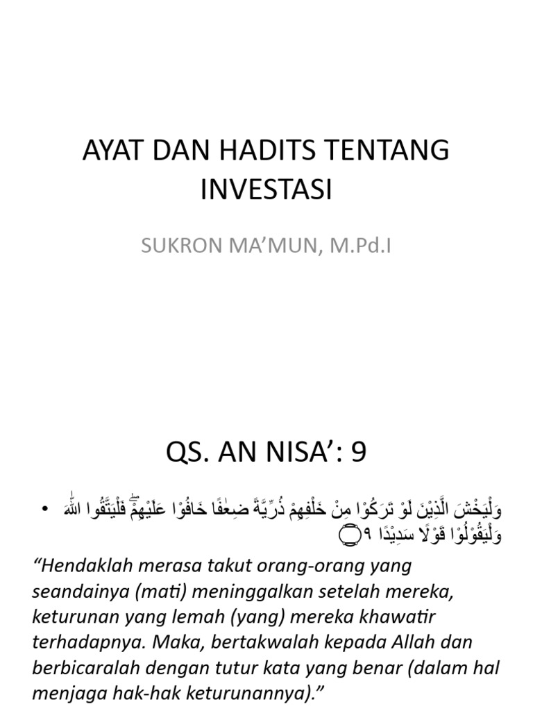 Ayat Dan Hadits Tentang Investasi | PDF