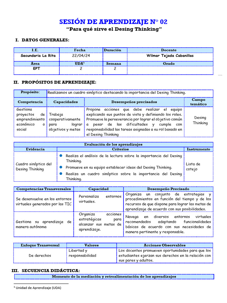 Sesión 2 - para Que Sirve El Desing Thinking - Ept-1ro-2do-1 | PDF | El pensamiento de diseño ...