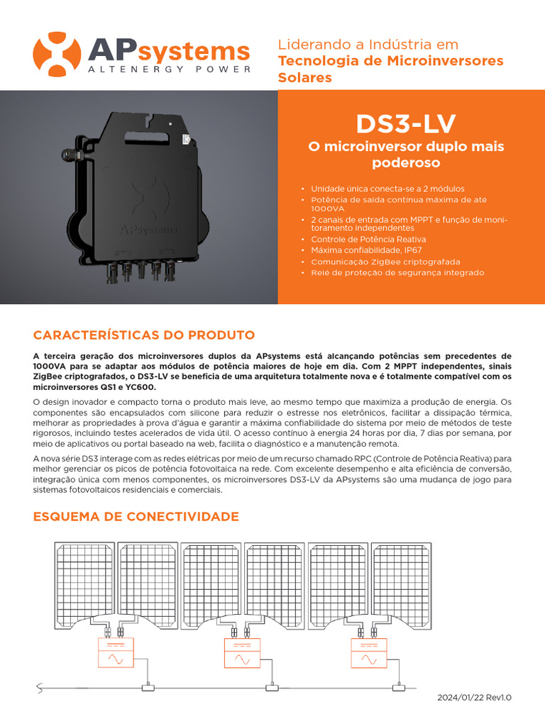 APsystems Microinverter DS3-LV For Brazil Datasheet - Rev1.0 - 2024-01-22 PT | PDF ...