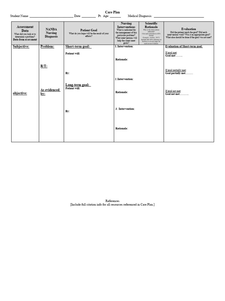 Care Plan Template | PDF | Goal | Medical Specialties
