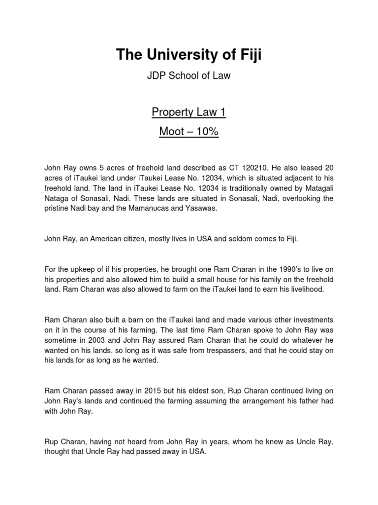 Property Law 1 Moot Exercise Pdf Civil Law Common Law Justice