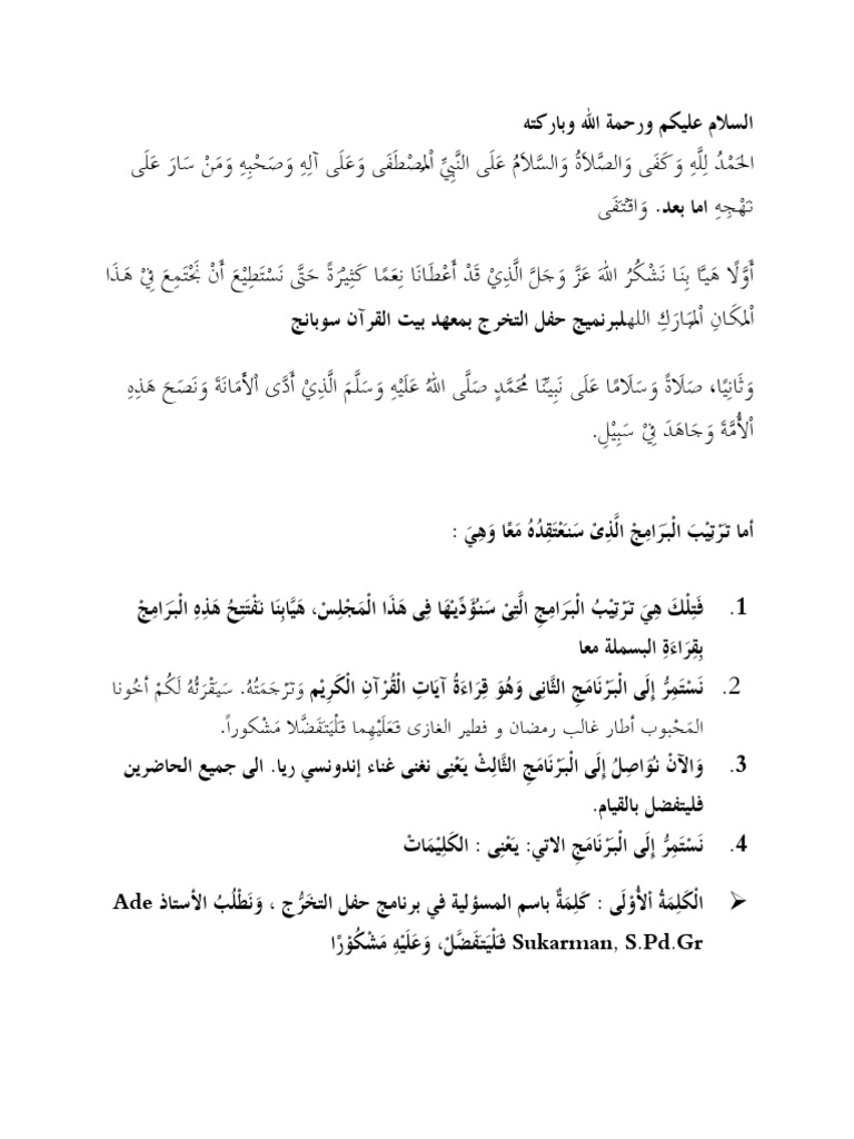 Teks MC Arab Wisuda | PDF