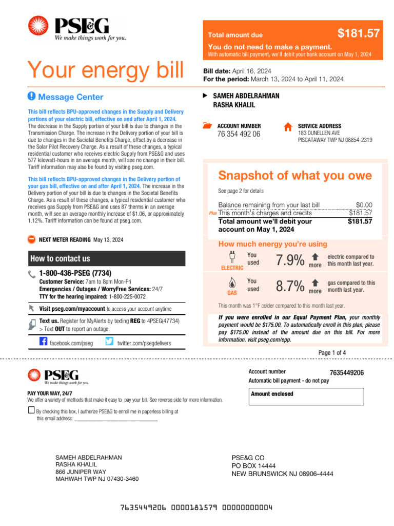 PSEG Bill 03132024 - 04112024 | PDF | Cheque | Credit Card