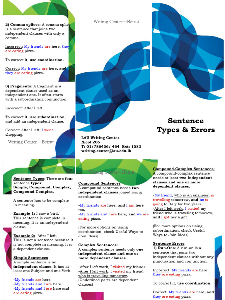 Writing Center Form Sentence Types Errors | PDF | Grammar | Syntax Writing Center Form Sentence Types Errors | PDF | Grammar | Syntax