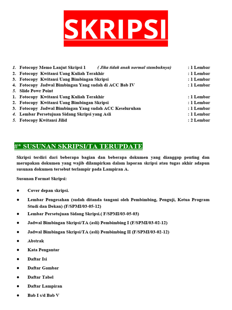 Format Susunan Dan Syarat Skripsi 1 - 2, Riset, PKL | PDF