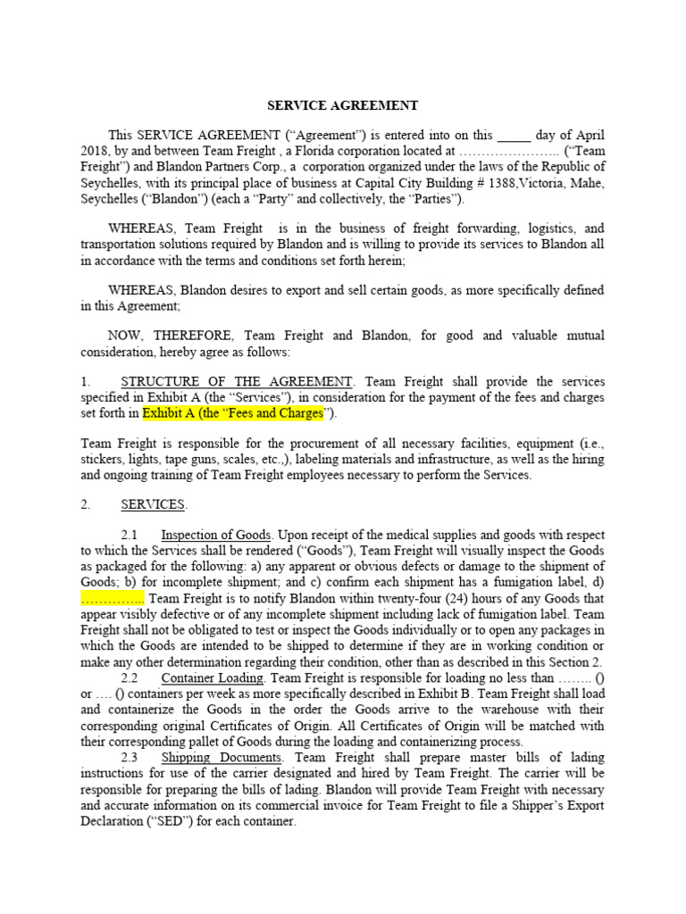 Service Agreement Team Freight | PDF | Legal Remedy | Damages