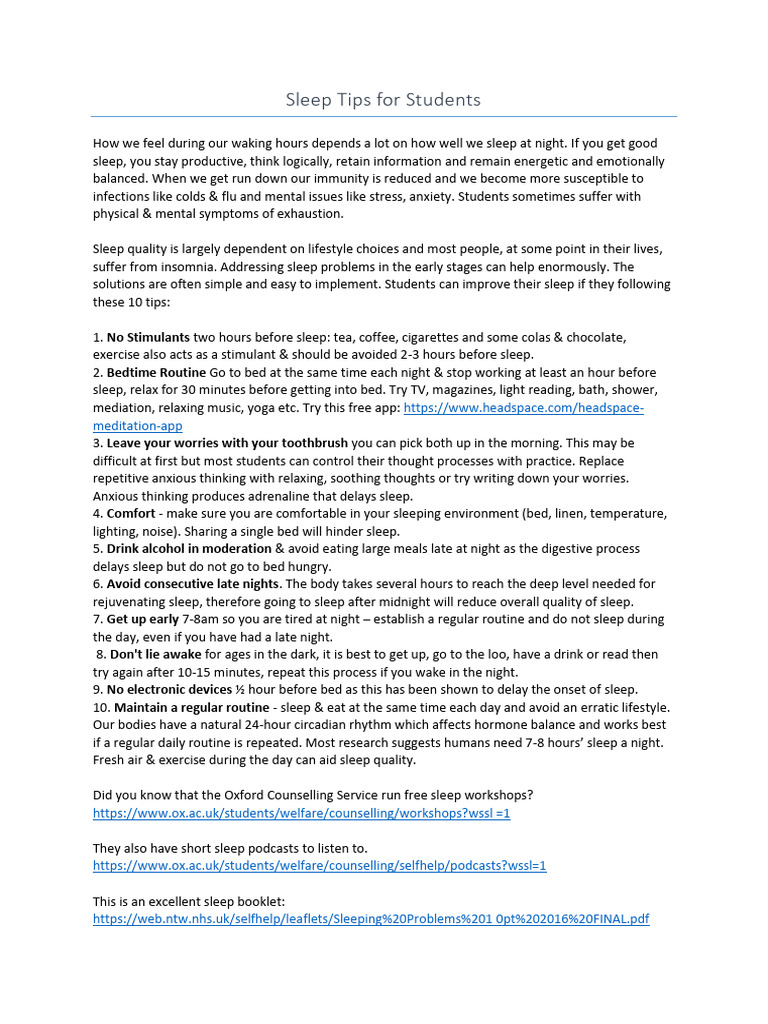 Essential Sleep Tips for Students | PDF | Sleep | Insomnia