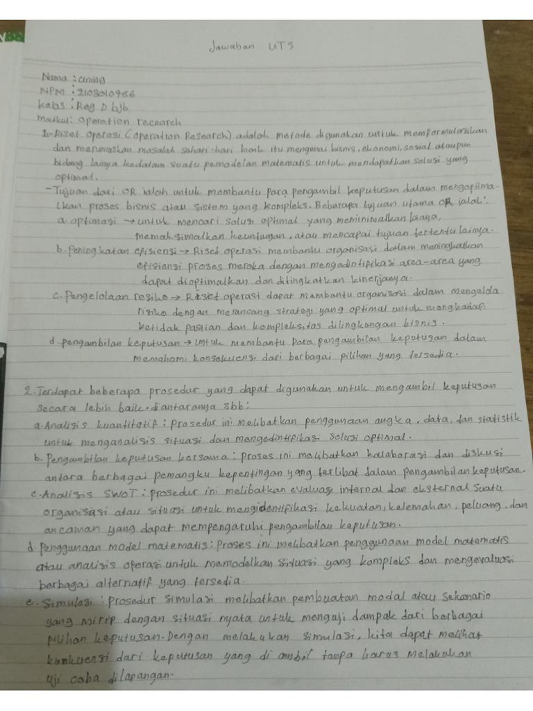 Jawab UTS Operation Research | PDF