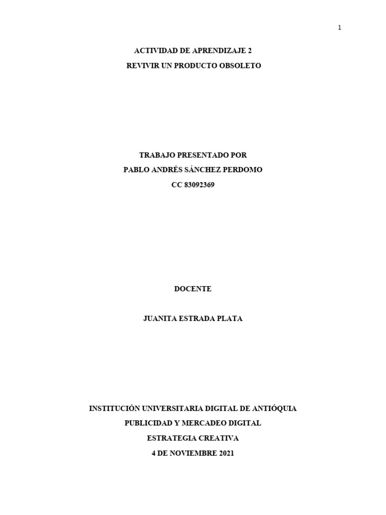 Actividad de Aprendisaje 2 Estrategia Creativa | PDF