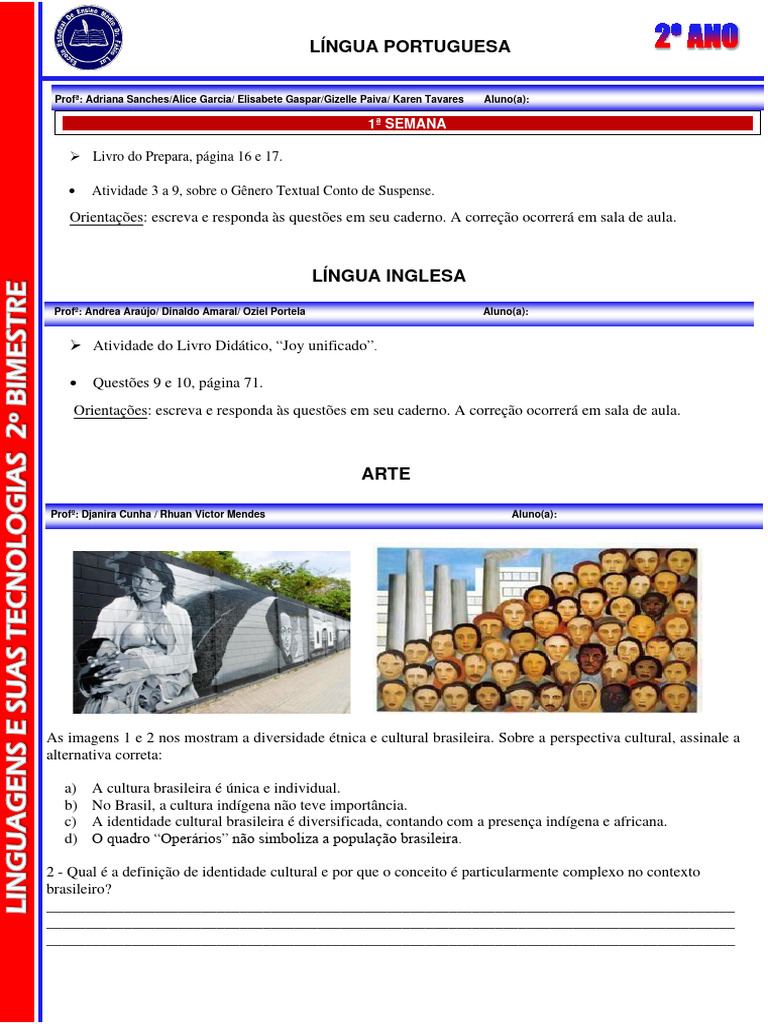 Caderno de Atividades LINGUAGENS 2º ANO | PDF | Brasileiros