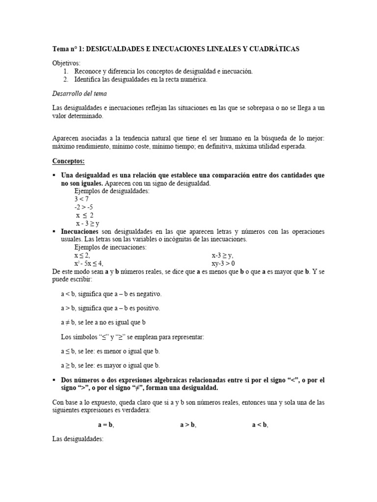 DESIGUALDADES E INECUACIONES | PDF | Desigualdad (Matemáticas) | Álgebra abstracta