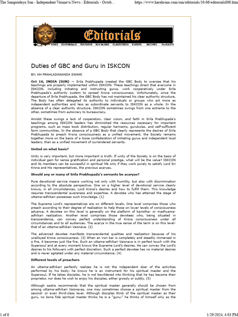 Prahladananda Swami Duties of GBC and Guru in ISKCON - October 2006 | PDF | Bhakti Movement ...