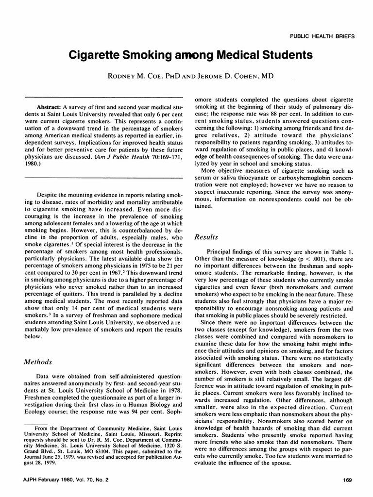 Cigarette Smoking Among Medical Students | PDF | Tobacco Smoking | Addiction