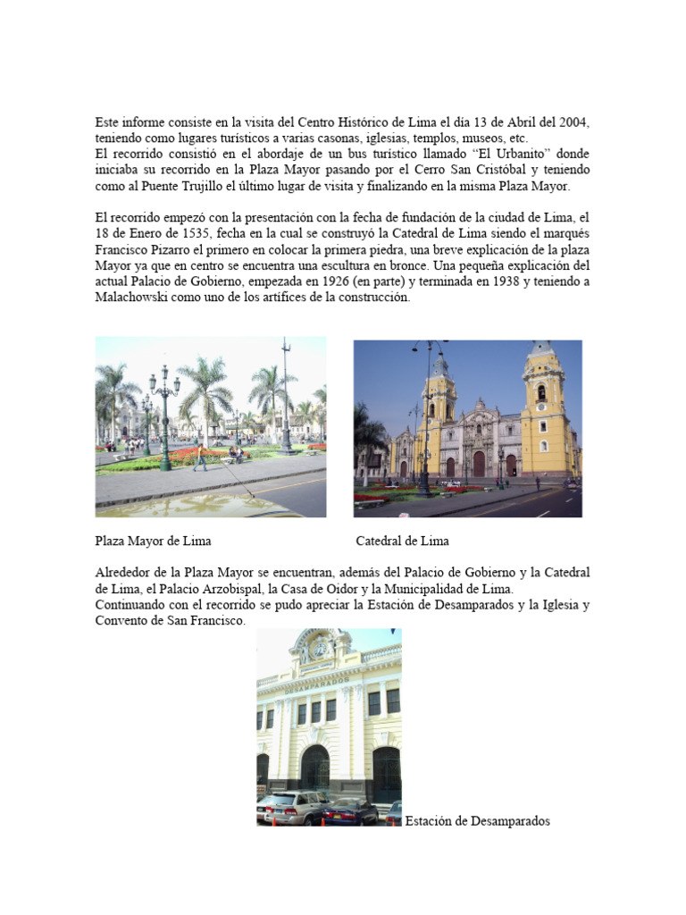 Este Informe Consiste en La Visita Del Centro Histórico de L | PDF | Lima