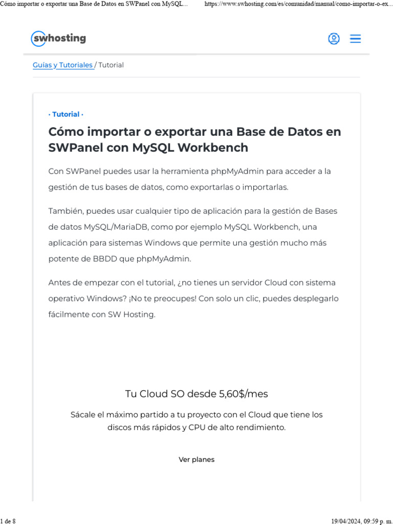 Cómo Importar o Exportar Una Base de Datos en SWPanel Con MySQL Workbench | PDF | Mi sql ...