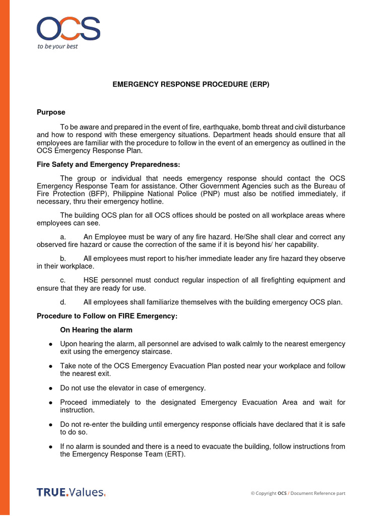 OCS Emergency Response Procedure | PDF | Emergency | Fire Safety