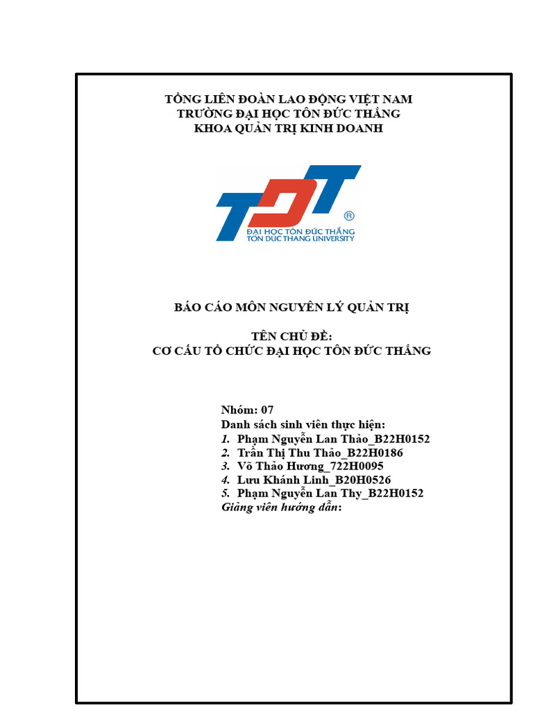 ND cơ cấu tổ chức TDTU môn NLQT | PDF